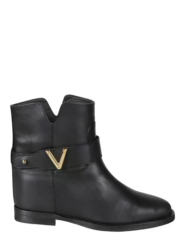 VIA ROMA 15 Strap Leather Boots - Black