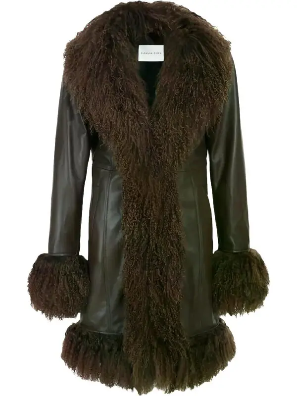 SUSANNA CHOW Shearling-trim Leather Coat - Brown
