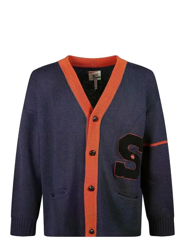 Champion Buttoned Letter-detail Cardigan - Blue