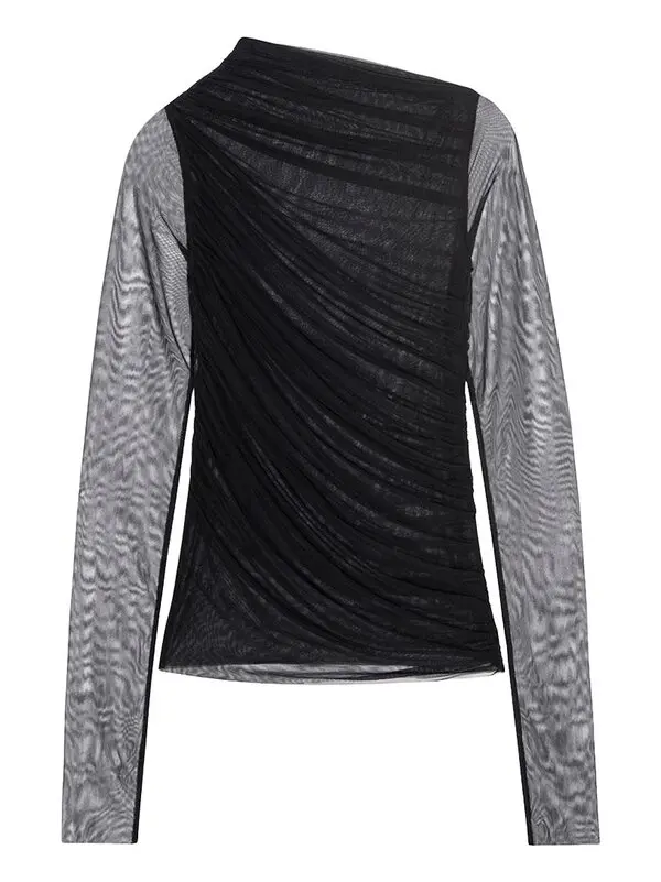 FRAME Draped Long Sleeve Top - Black