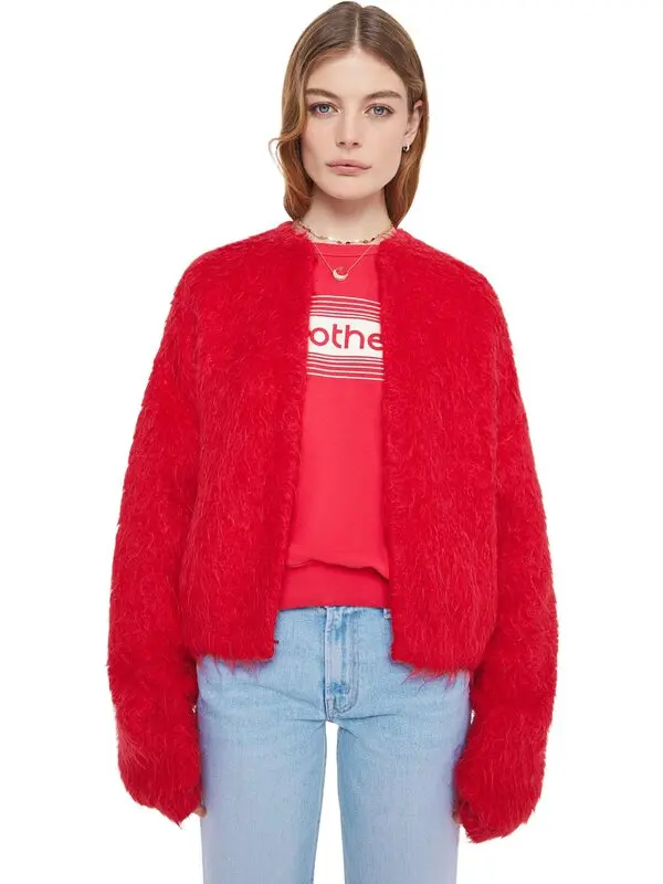 MOTHER The Drop Bubble Cardigan Fuzz Ball - Red