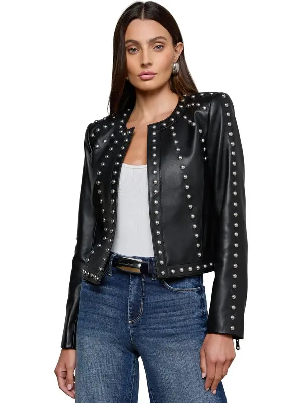 L'Agence Fia Studded Leather Jacket - Black