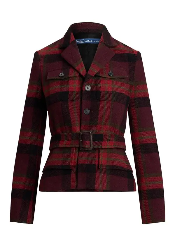 Ralph Lauren Plaid Tweed Belted Jacket - Red Black