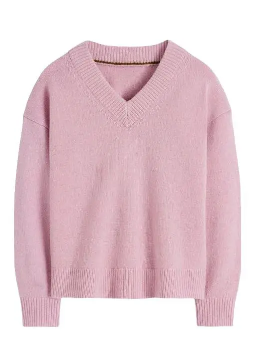 Boden Marion Merino Wool V-neck Sweater - Blush Pink