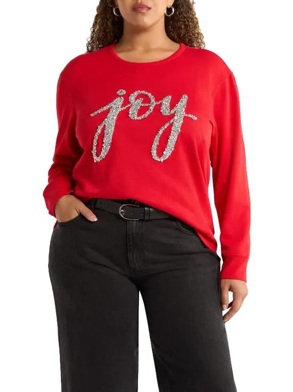 Caslon Joy Embellished Cotton-blend Sweatshirt - Red Silver Joy