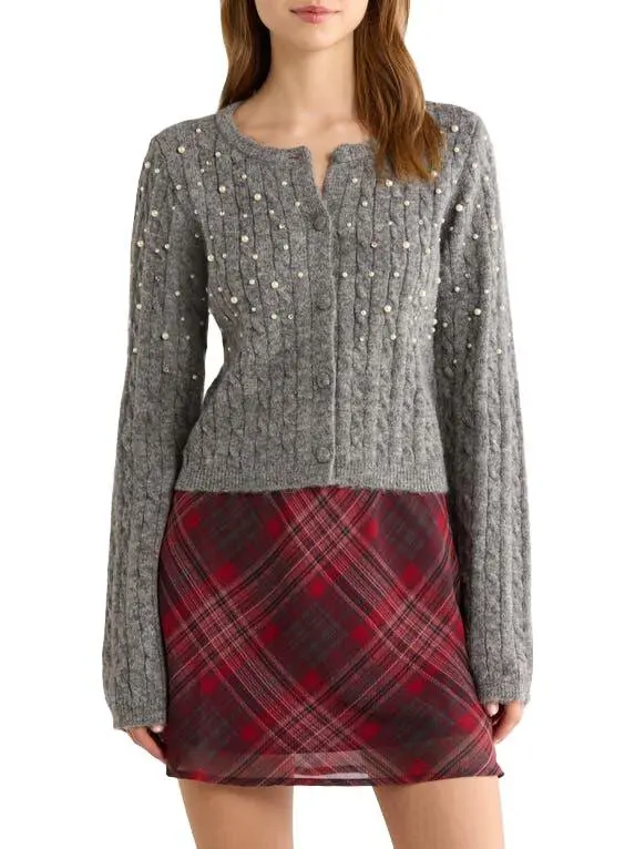 ALL IN FAVOR Faux Pearl Embellished Cable-knit Sweater - Charcoal