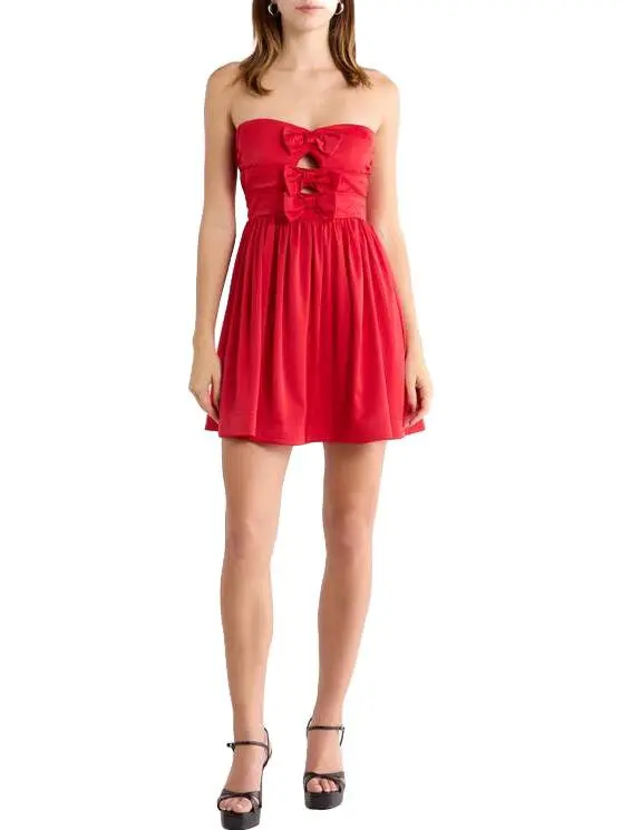 ALL IN FAVOR Bow Strapless Fit & Flare Minidress - Red