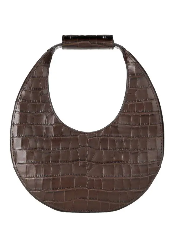 Staud Moon Croc Embossed Leather Top Handle Tote - Espresso Croco