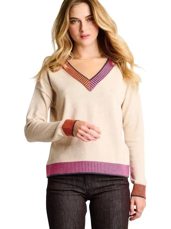Lisa Todd Ribbed V-neck Cotton Pullover - Almond