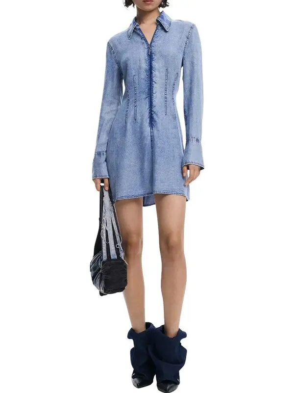 Desigual Long Sleeve Denim Mini Dress - Blue