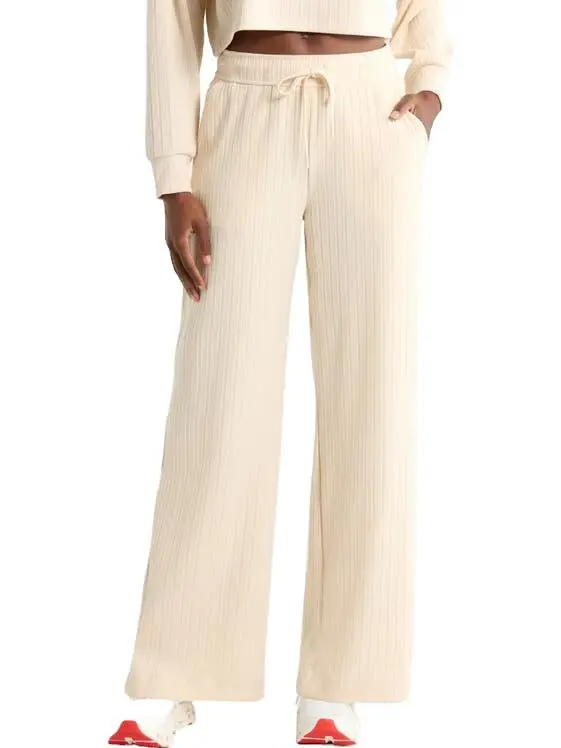 Beyond Yoga Breathe Easy Ribbed Drawstring Waist Pants - Ivory