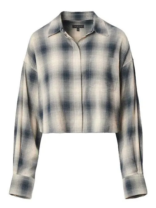 Rag & Bone Plaid Crop Button-up Shirt - Navy Plaid