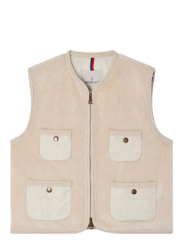 Moncler Mimosas Fleece Down Vest With Shell Trim - Neutrals