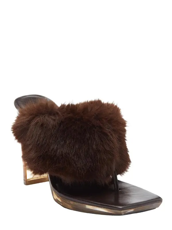 Jeffrey Campbell Delusions Faux Fur Slide Sandal - Brown Combo