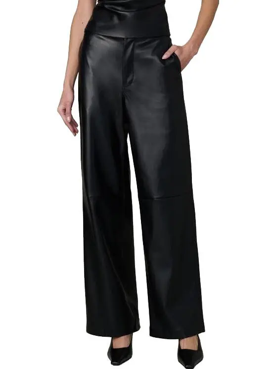 Joe's Jeans High-rise Wide Leg Faux Leather Trousers - Black