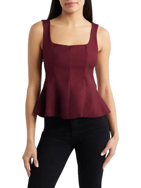NIKKI LUND Maron Square Neck Peplum Top - Burgundy