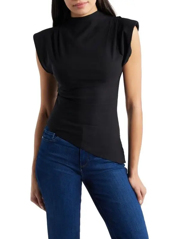 NIKKI LUND Cora Strong Shoulder Asymmetric Jersey Top - Black