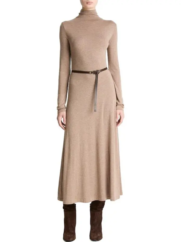 Vince Funnel Neck Long Sleeve Midi Dress - Heather Doe