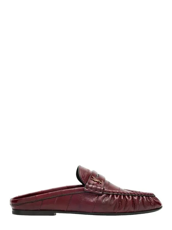 Saint Laurent Eel Leather Logo Mule Loafers - 6012 Deep