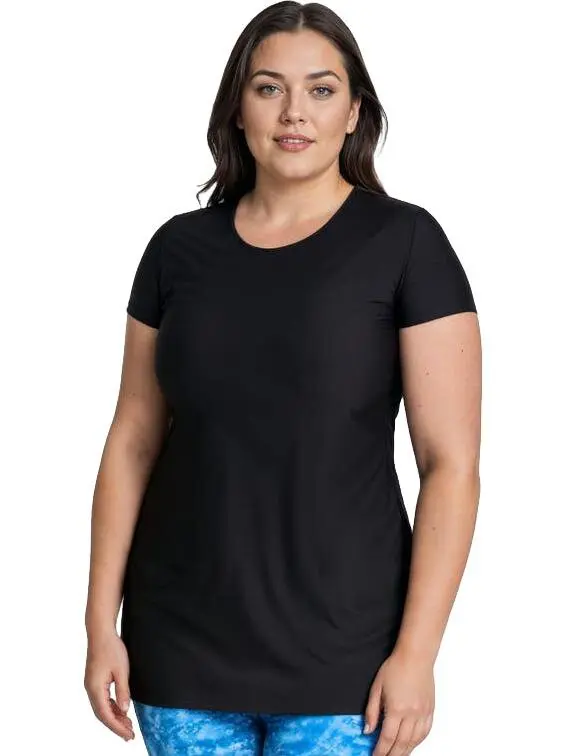 CALYPSA Swim Tunic Short Sleeve Round Neckline Upf 50 - Black