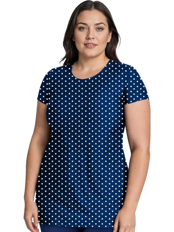 CALYPSA Swim Tunic Short Sleeve Round Neckline Upf 50 - Navy Polka Dot