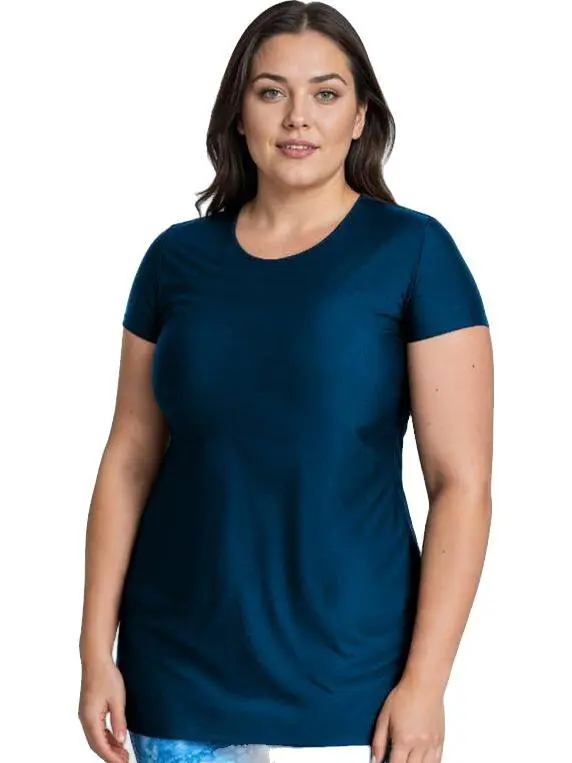 CALYPSA Swim Tunic Short Sleeve Round Neckline Upf 50 - Navy