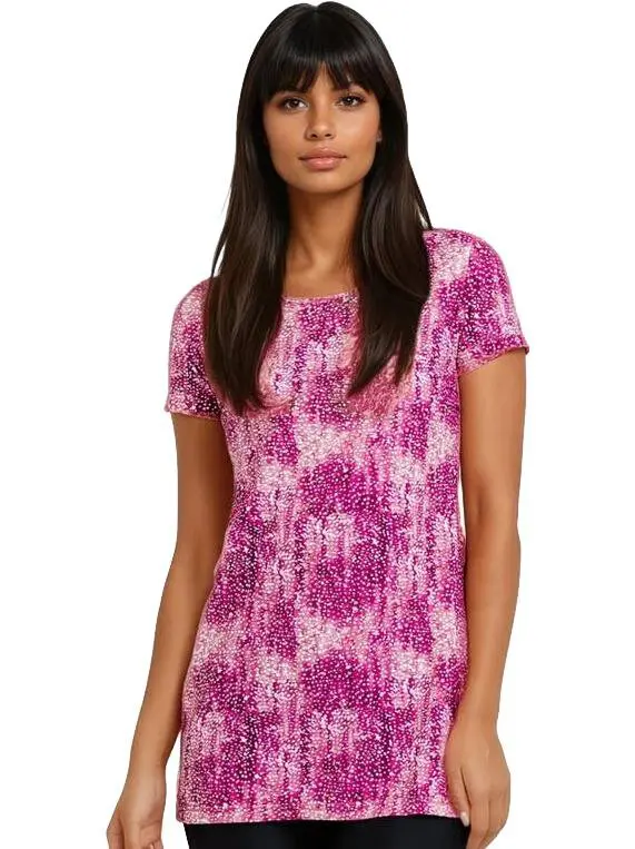 CALYPSA Swim Tunic Short Sleeve Round Neckline Upf 50 - Raspberry Burst