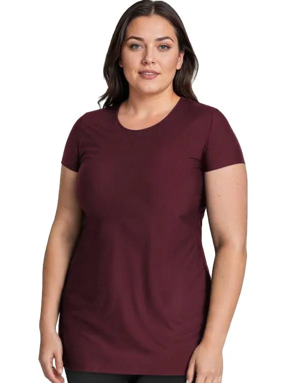 CALYPSA Swim Tunic Short Sleeve Round Neckline Upf 50 - Wine