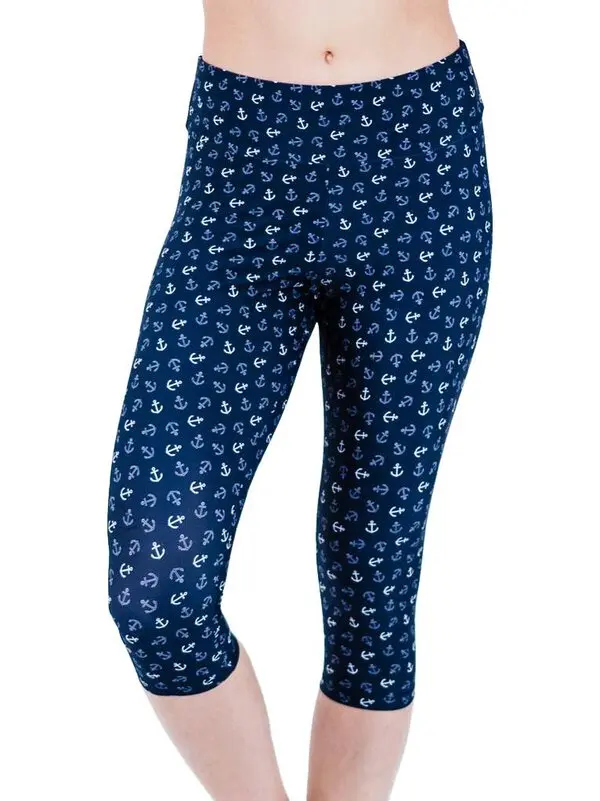 CALYPSA Capri Swim Leggings - Navy Anchors