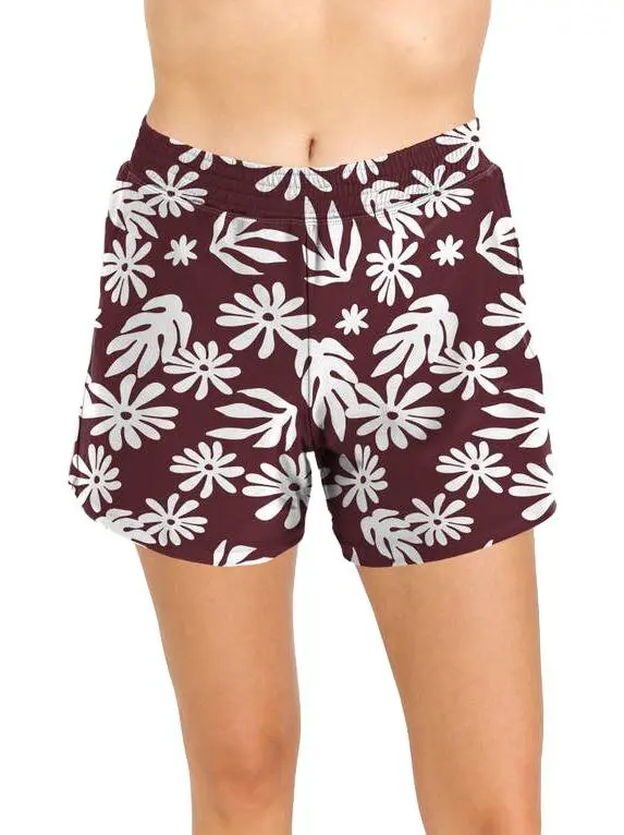 CALYPSA Classic Fit Swim Shorts With Panty - Wine Tropics