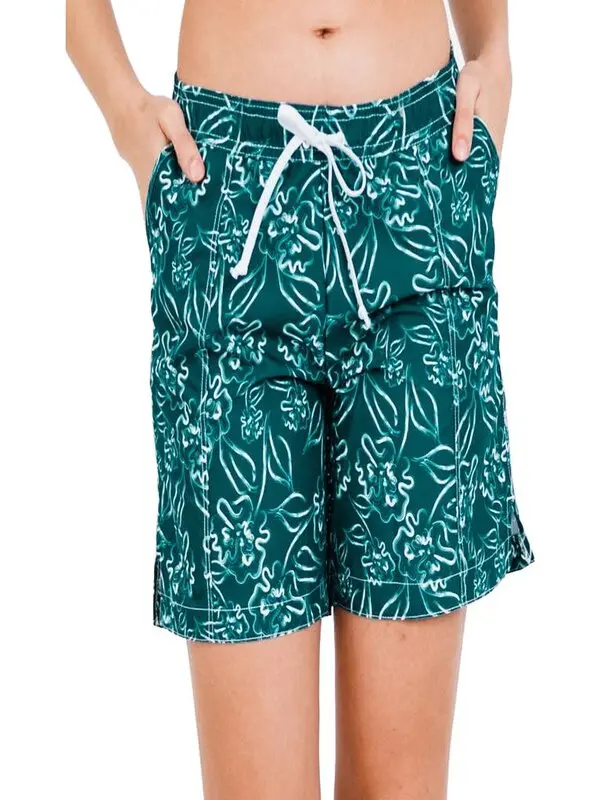 CALYPSA 7" Board Shorts - Dark Jade Blooms
