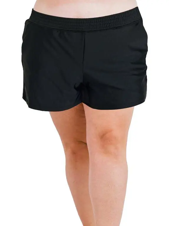 CALYPSA Classic Fit Swim Shorts With Panty - Black