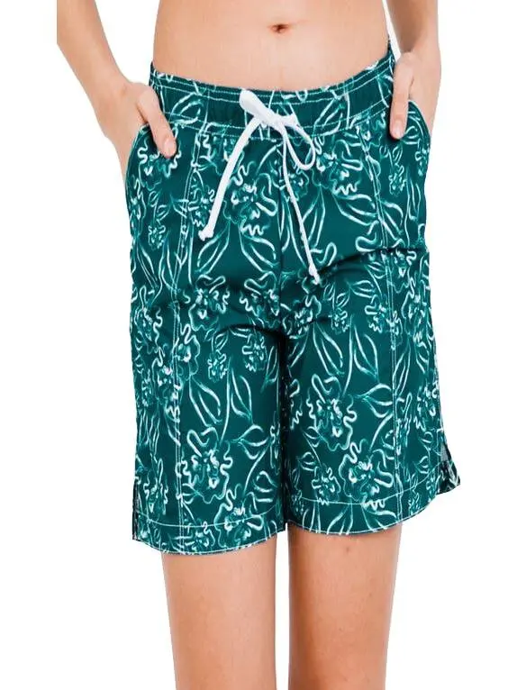 CALYPSA Board Shorts - Dark Jade Blooms
