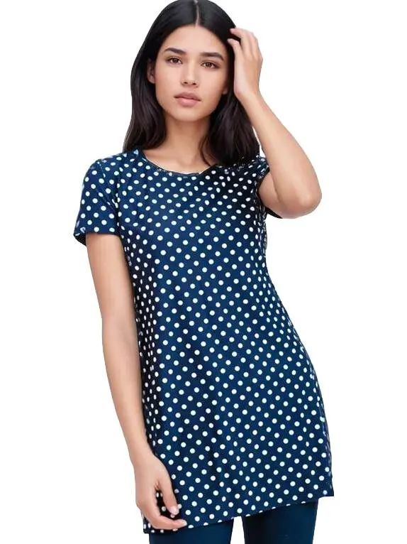 CALYPSA Swim Tunic - Navy Polka Dot