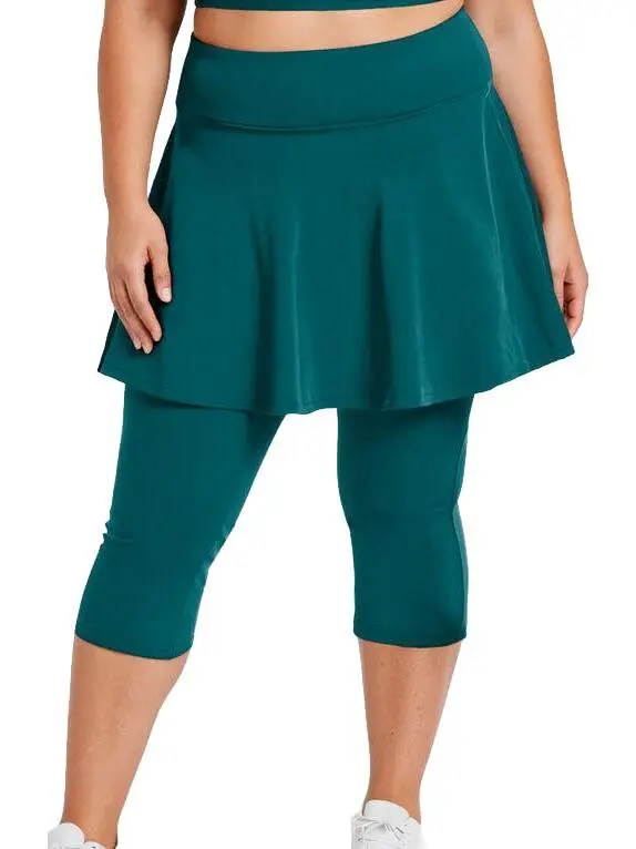 CALYPSA Flared Swim Skort With Capri Leggings - Dark Jade