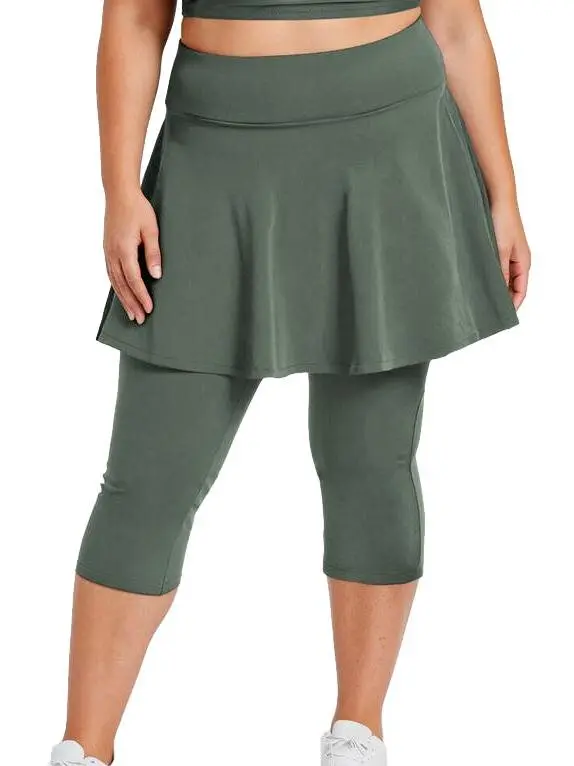 CALYPSA Flared Swim Skort With Capri Leggings - Sage Green