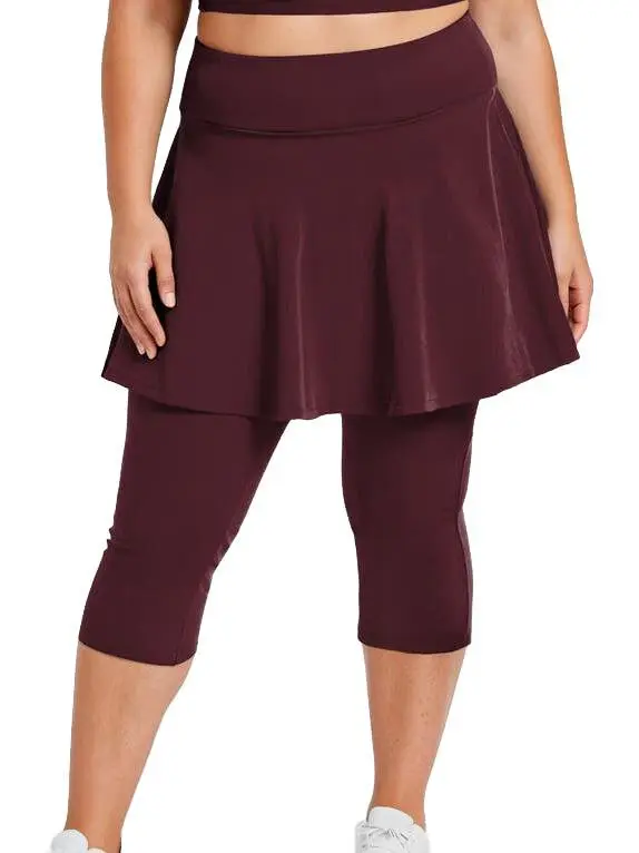CALYPSA Flared Swim Skort With Capri Leggings - Wine