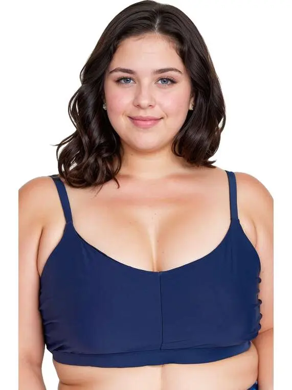 CALYPSA Adjustable Strap Clasp Swim Bra - Navy