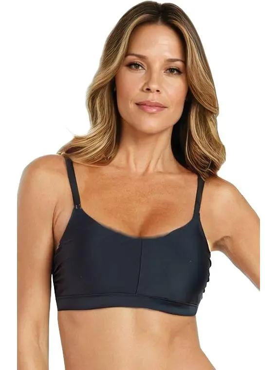 CALYPSA Adjustable Strap Clasp Swim Bra - Black