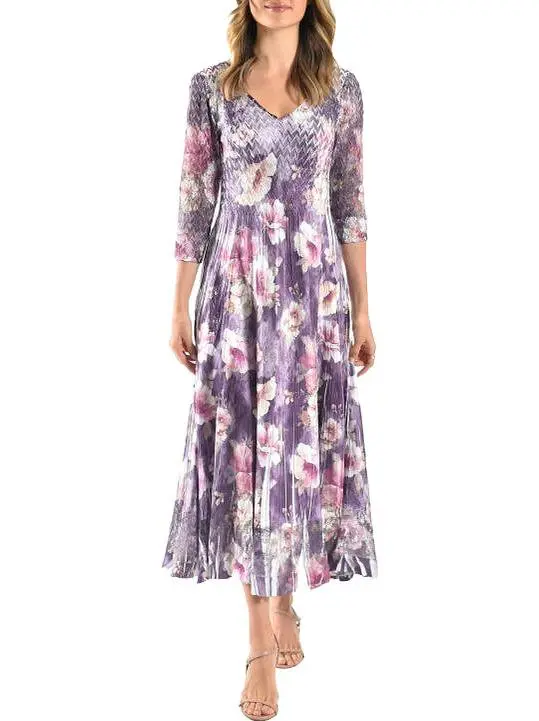Komarov Floral Lace Sleeve Dress - Morning Glory