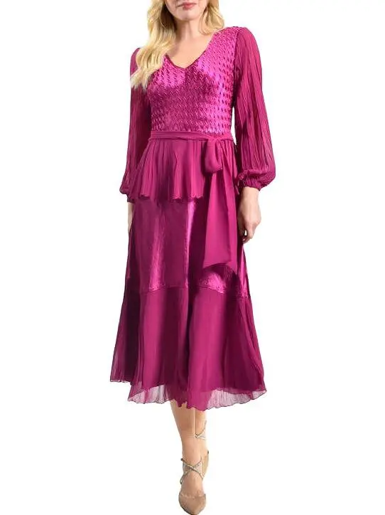 Komarov Long Sleeve Peplum Dress - Magenta