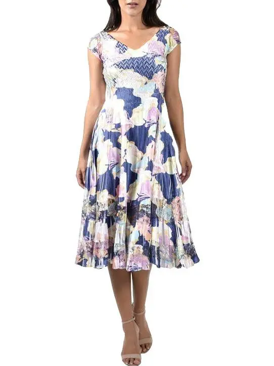 Komarov Cap Sleeve Charmeuse Dress - Spring Lily