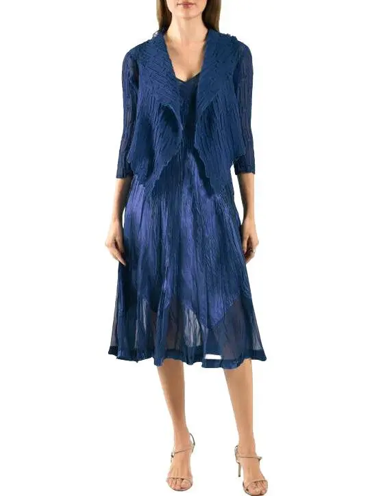 Komarov Charmeuse & Chiffon Dress With Bolero Jacket - Midnight Navy