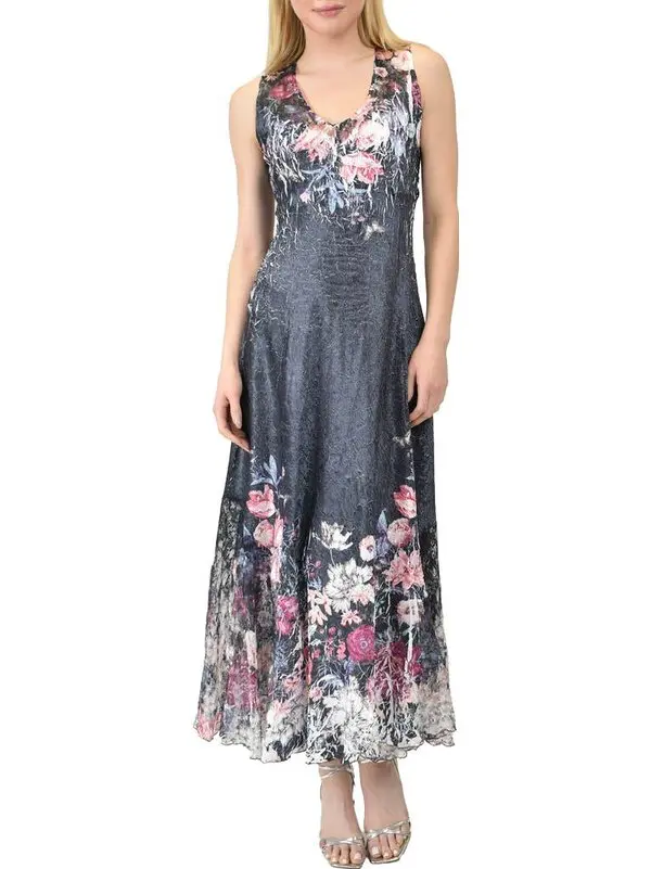 Komarov Floral Charmeuse Lace-up Maxi Dress - Florenza