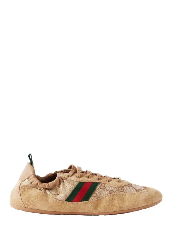 Gucci Webbing And Leather-trimmed Canvas-jacquard Sneakers - Brown