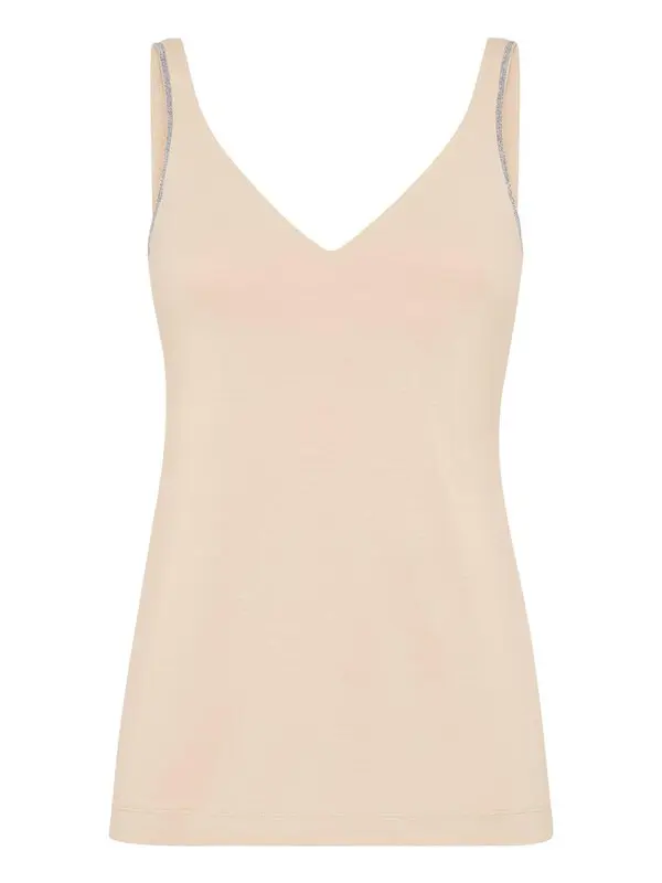 Brunello Cucinelli Cotton-blend Monili V-neck Tank Top - Beige
