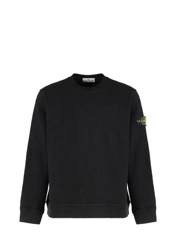 Stone Island Crew Neck Cotton Jersey Sweatshirt - Black
