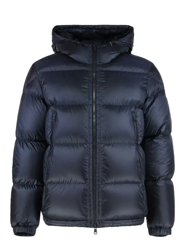 Moncler Short Down Jacket With Hood - Blue