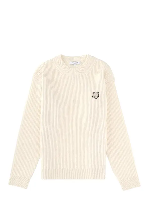 Maison Kitsuné Ribbed Knit With Fox Patch - Powder