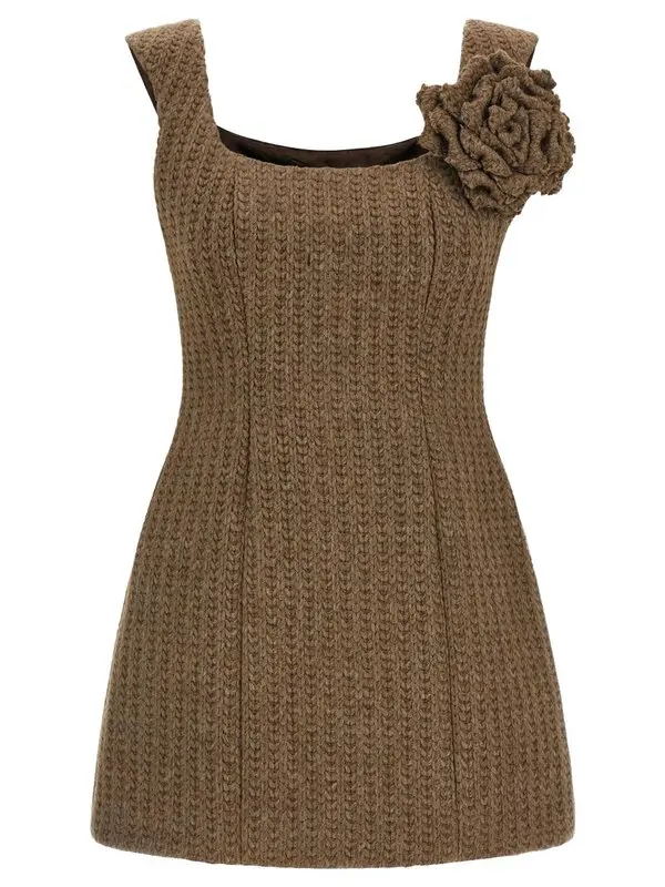 Giuseppe Di Morabito Knit Dress With Floral Embellishment - Brown